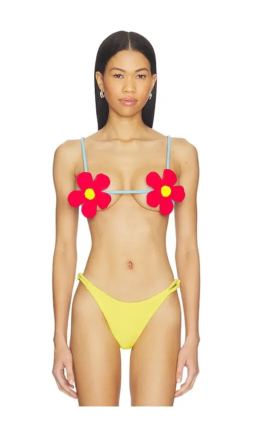 NAU BIKINIS Daisy Bikini Top - Red & Light Blue
