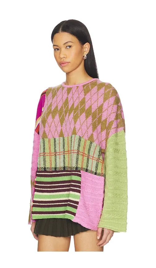 GUIZIO Zuri Patchwork Knit Sweater - Pink Multi