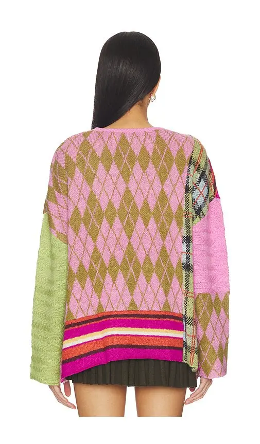 GUIZIO Zuri Patchwork Knit Sweater - Pink Multi