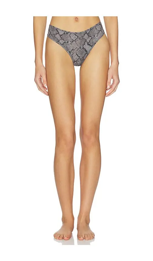 SKIMS Fits Everybody Dipped Front Thong In Grey - Shadow Snake Print