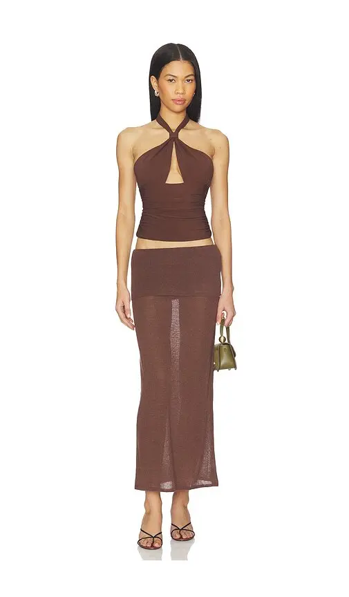 MIMCHIK Piper Knotted Halter Top - Chocolate