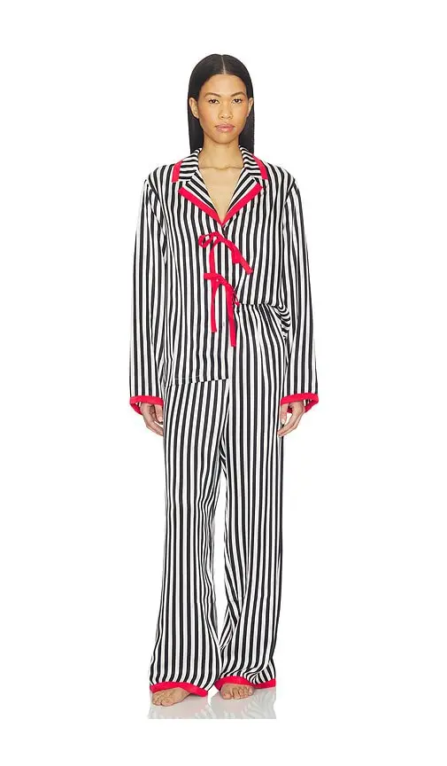 Sleeper Phoenix Striped Set With Red Bow Details In Black,white - Stripes