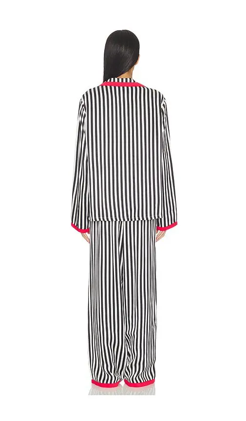 Sleeper Phoenix Striped Set With Red Bow Details In Black,white - Stripes