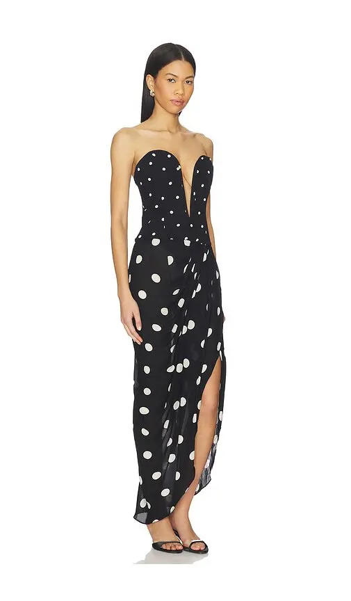 ADRIANA DEGREAS Polka Dot Strapless Midi Dress