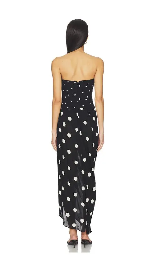ADRIANA DEGREAS Polka Dot Strapless Midi Dress
