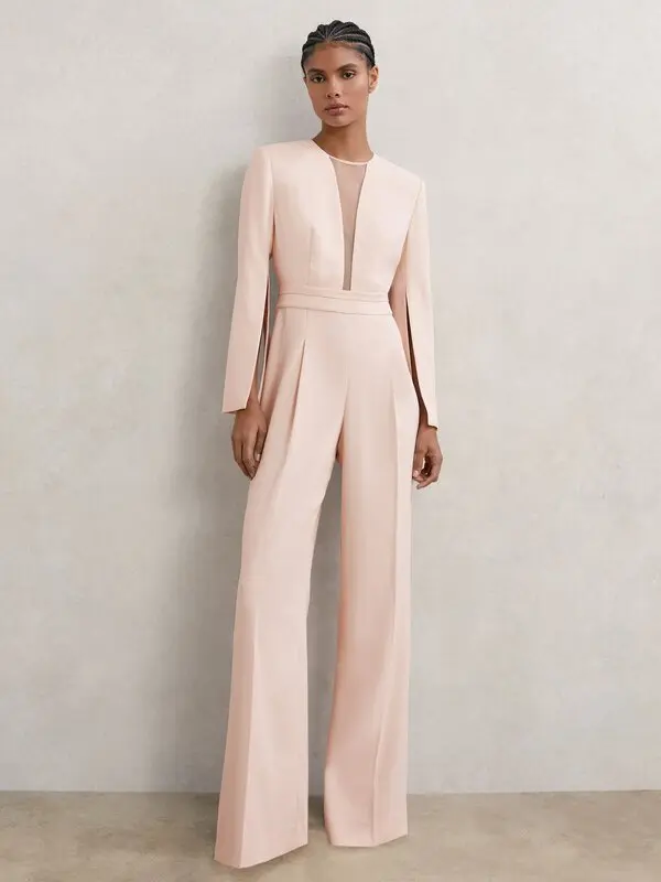 REISS Evora Plunge-neck Split-sleeve Jumpsuit - Pale Pink