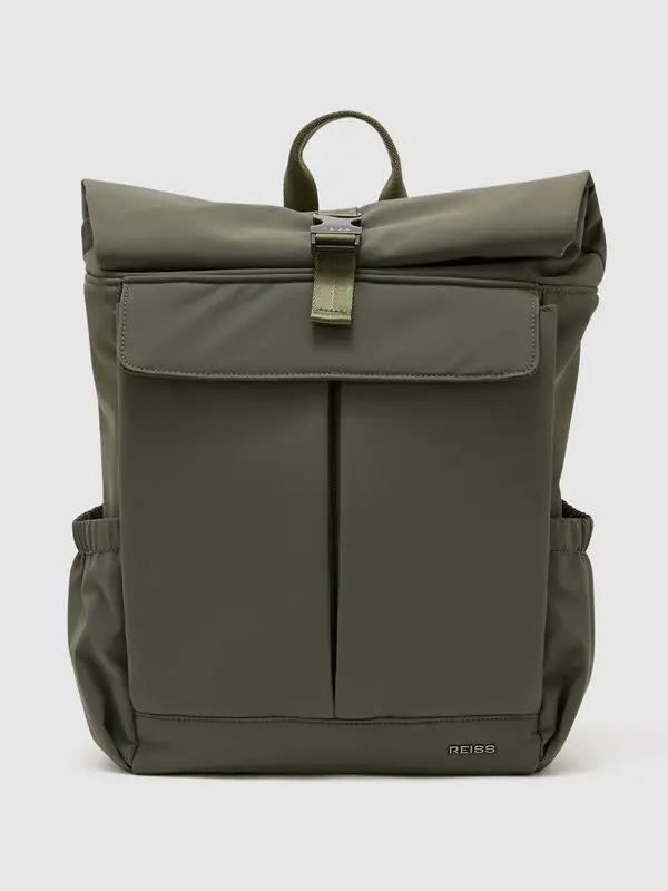 REISS Technical Roll-top Backpack - Khaki Green
