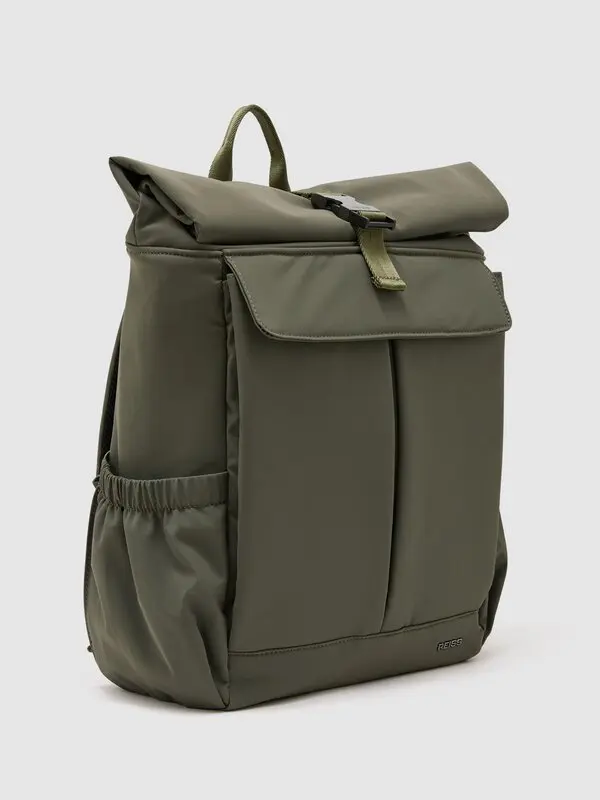 REISS Technical Roll-top Backpack - Khaki Green