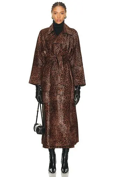 Nour Hammour Althea Pony Hair Trench Coat - Deep Leopard