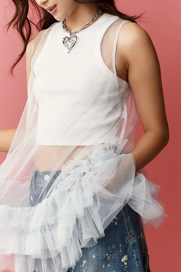 Anthropologie Sheer Tulle Ruffle Tunic Top