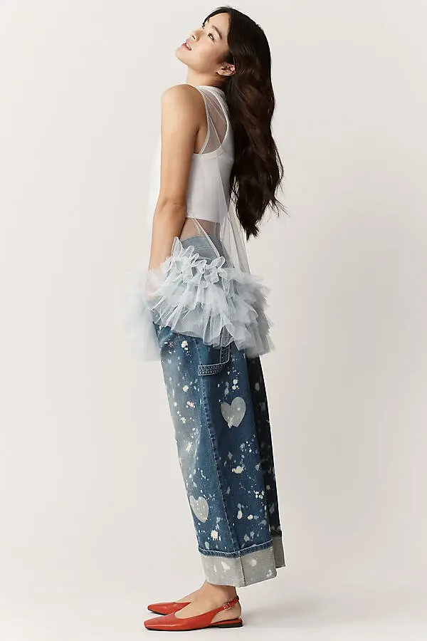 Anthropologie Sheer Tulle Ruffle Tunic Top