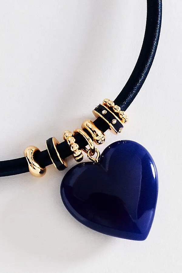 Anthropologie Stone Heart Pendant Corded Necklace