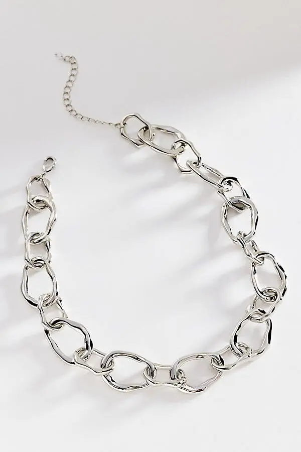 Anthropologie Chunky Hammered Chain Necklace - Silver