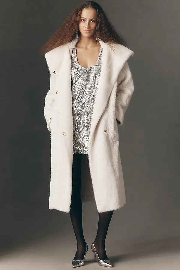 Avec Les Filles Textured Faux Fur Coat - Bone