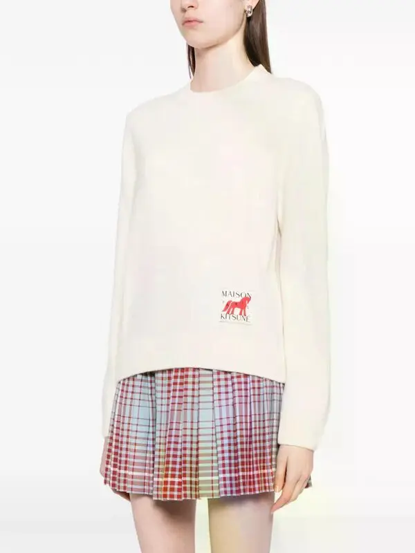 Maison Kitsuné Logo-patched Round-neck Jumper - Neutrals