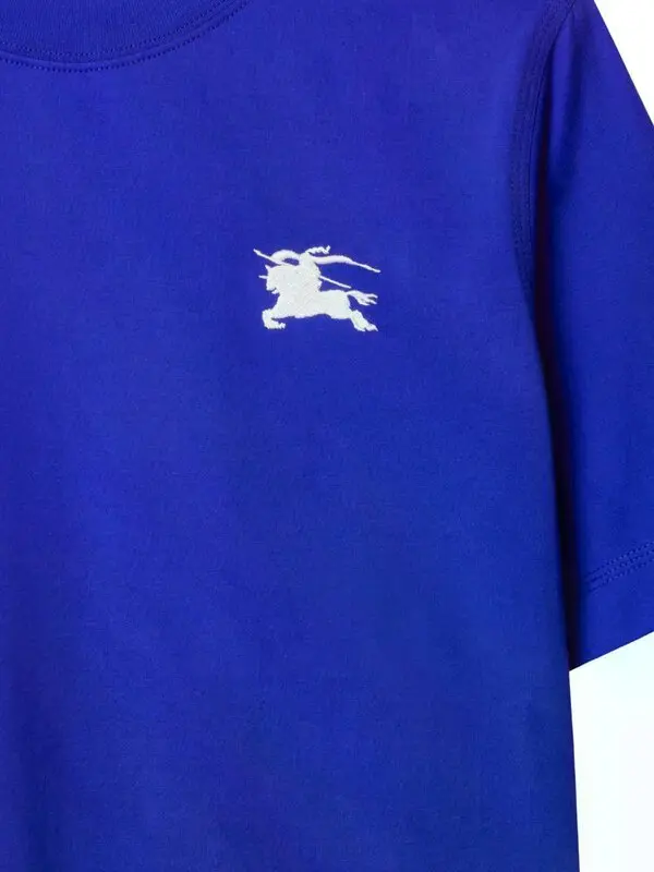 Burberry Logo Embroidered Cotton T-shirt - Blue