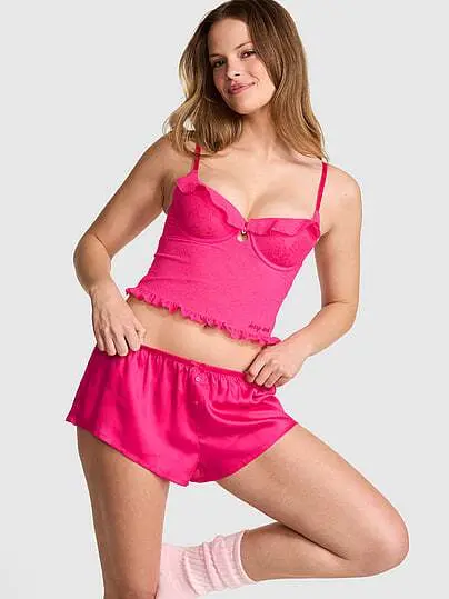 Pink Sweet Dreams Silky Pajama Micro Shorts - Pink