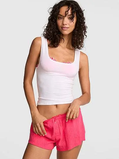 Pink Pointelle Micro Pajama Shorts - Pink