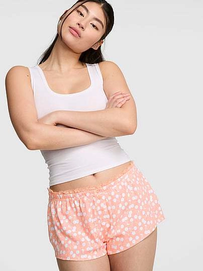 Pink 24/7 Lounge Modal Lace-trim Micro Shorts - Print