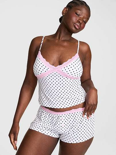 Pink 24/7 Lounge Modal Lace-trim Micro Shorts - Print
