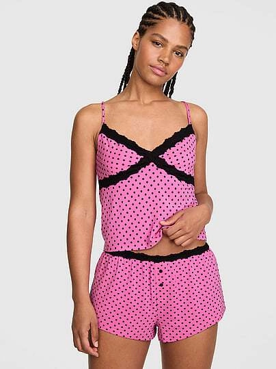 Pink 24/7 Lounge Modal Lace-trim Micro Shorts - Print