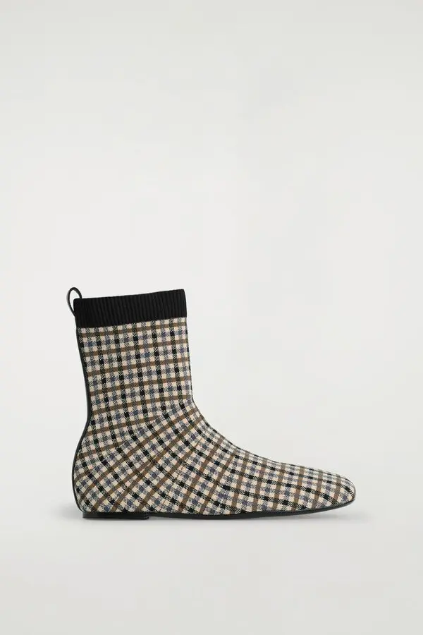 Cos Checked Knitted Sock Boots - Beige
