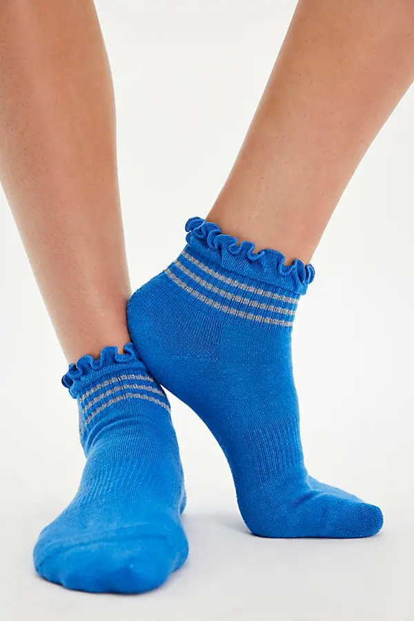 Free People Rally Reflective Ruffle Quarter-crew Socks - Light Cobalt