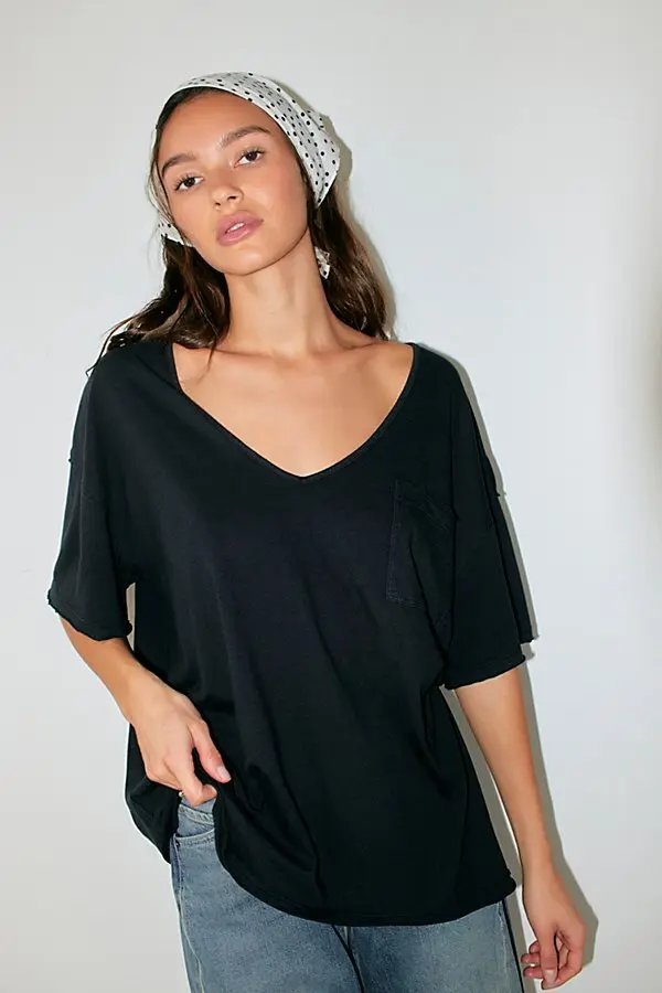 Free People We The Free Erin V-neck Tee - Black