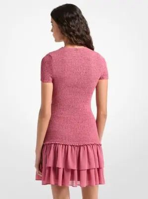 Michael Kors Smocked Georgette Ruffle Mini Dress