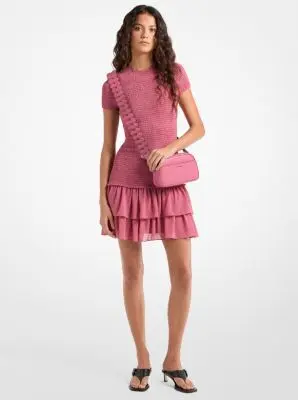 Michael Kors Smocked Georgette Ruffle Mini Dress