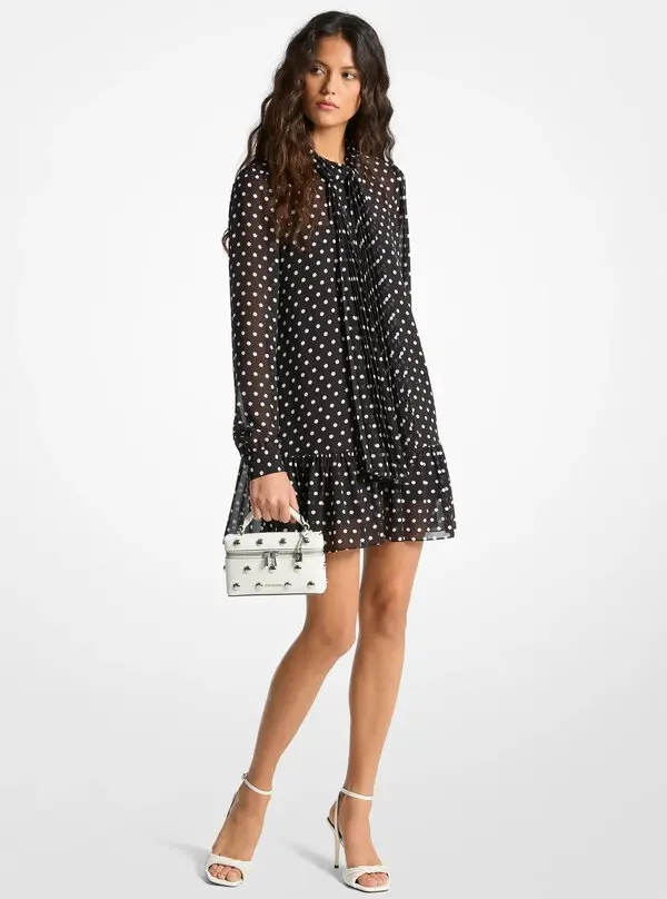 Michael Kors Polka Dot Georgette Tie-neck Dress - Black