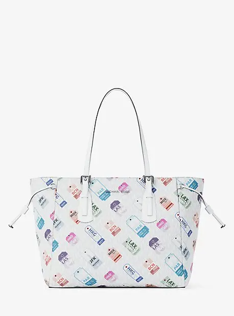 Michael Kors Voyager Large Printed Signature Logo Tote Bag - White
