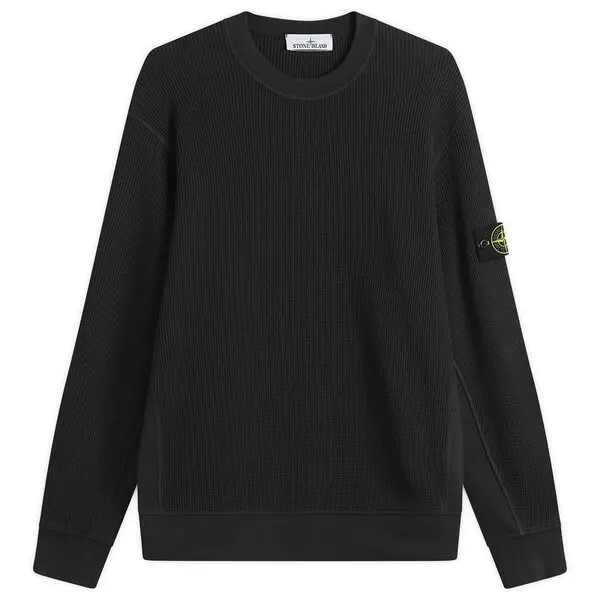Stone Island Waffle Crew Neck Sweatshirt - Black