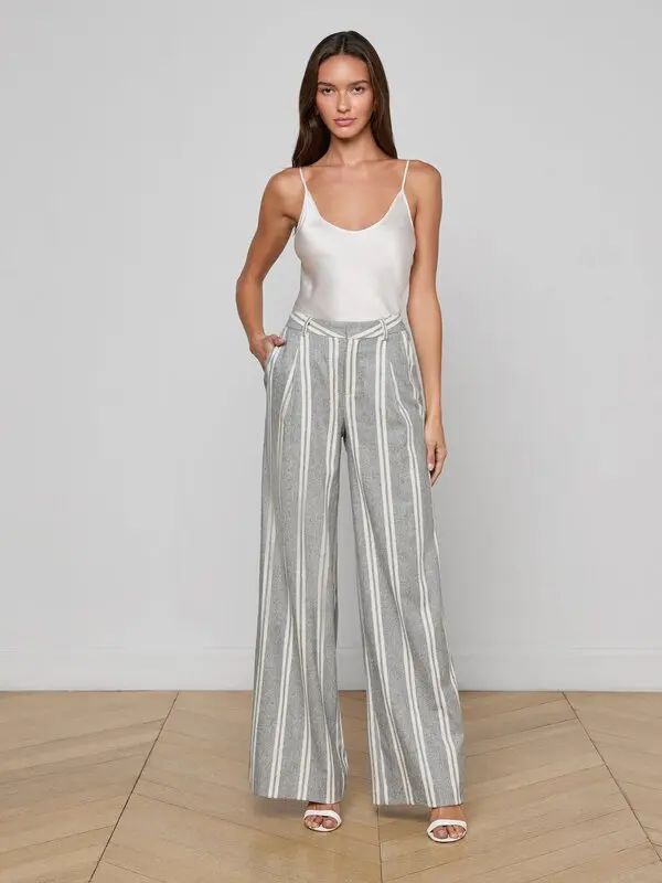 L'Agence Allanah Striped Wool-blend Trousers - Grey/ivory Stripe
