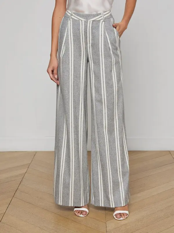 L'Agence Allanah Striped Wool-blend Trousers - Grey/ivory Stripe