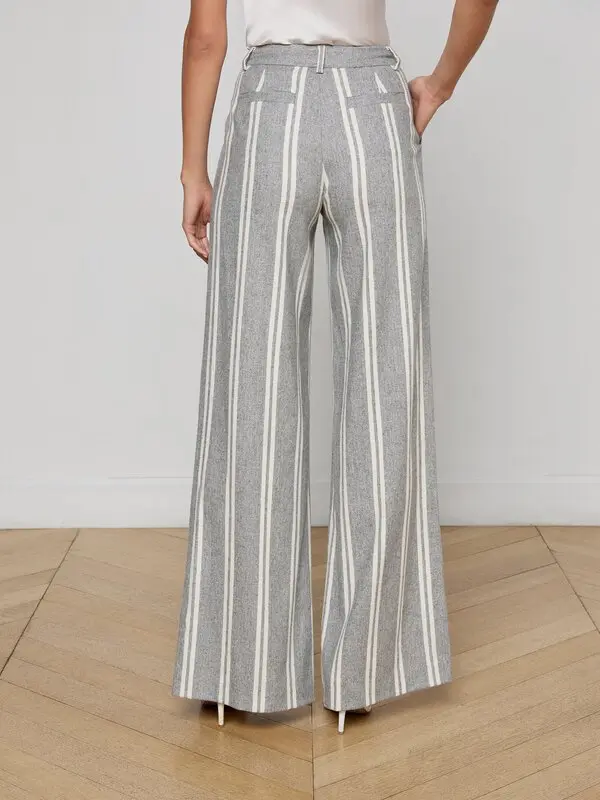 L'Agence Allanah Striped Wool-blend Trousers - Grey/ivory Stripe
