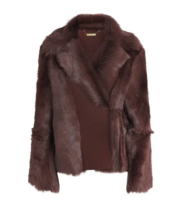 Nour Hammour Shearling Verena Wrap Jacket - Black