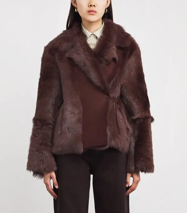 Nour Hammour Shearling Verena Wrap Jacket - Black