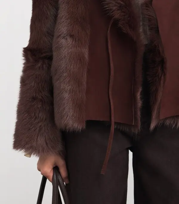Nour Hammour Shearling Verena Wrap Jacket - Black