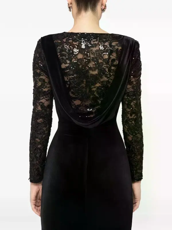 NISSA Lace Insert Velvet Midi Dress