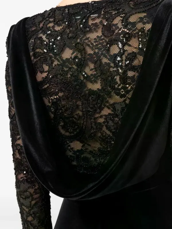 NISSA Lace Insert Velvet Midi Dress