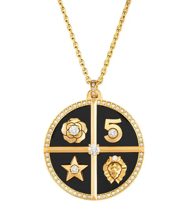 Chanel Gold, Diamond, And Jade Reversible Symboles Medallion Necklace - Yellow