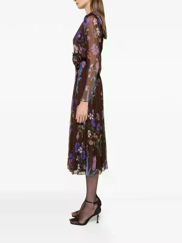 NISSA Floral-appliqué Silk Midi Dress
