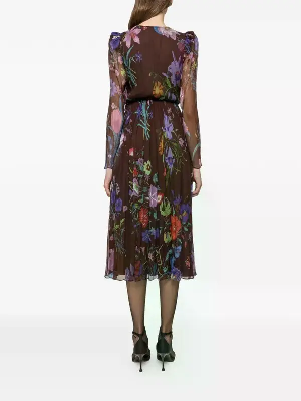 NISSA Floral-appliqué Silk Midi Dress