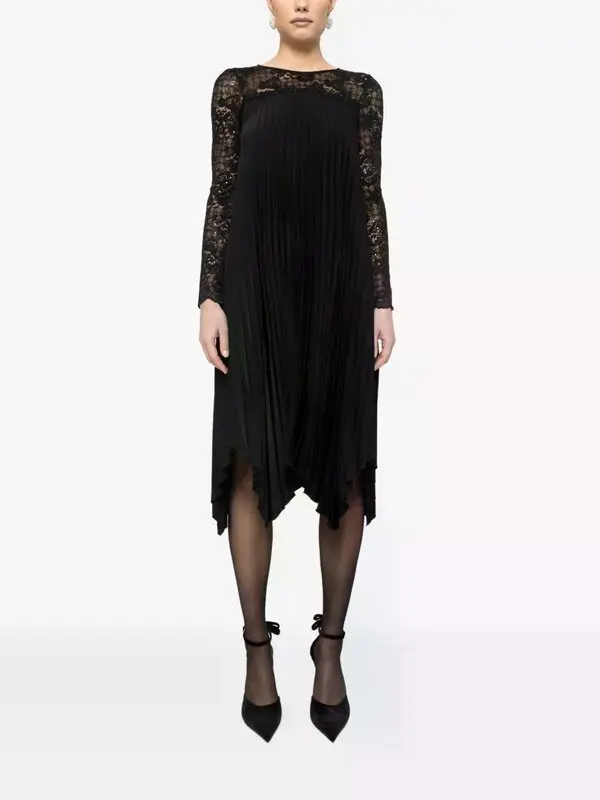 NISSA Pleated Lace Panel Midi Dress