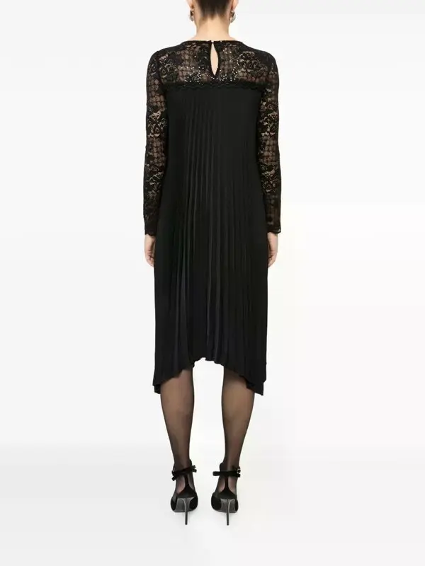 NISSA Pleated Lace Panel Midi Dress