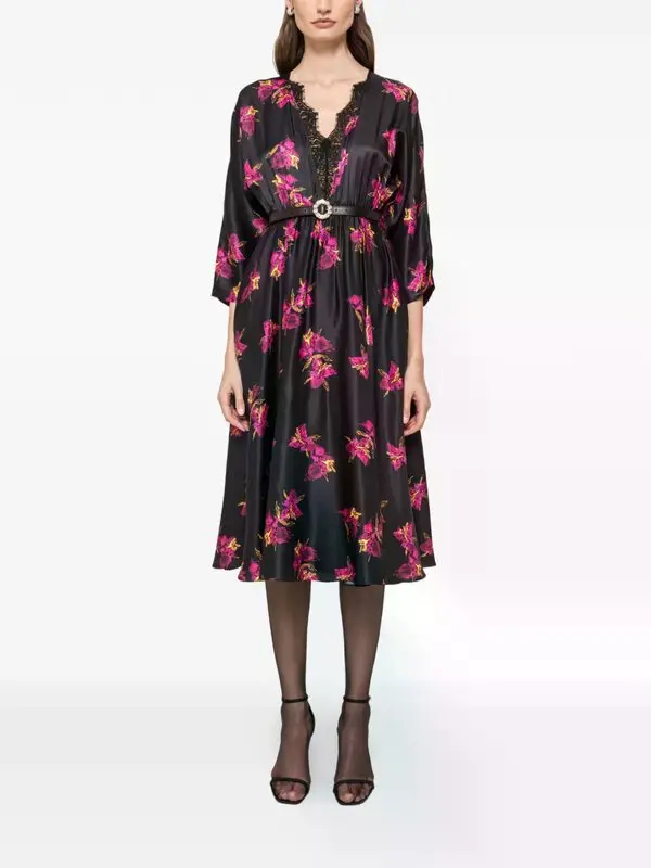 NISSA Floral-print Lace Trim Midi Dress