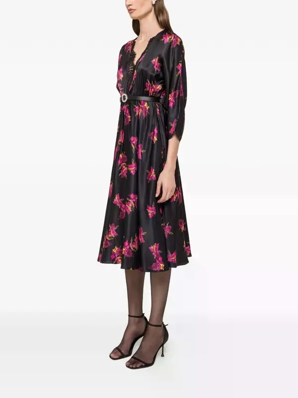 NISSA Floral-print Lace Trim Midi Dress