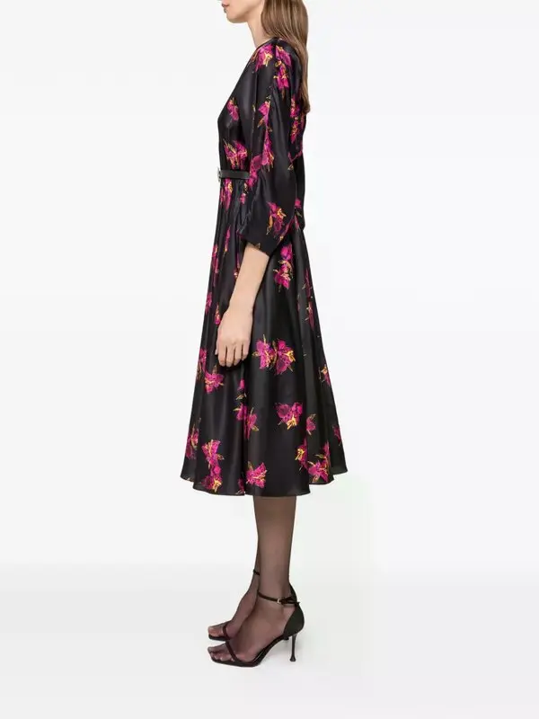 NISSA Floral-print Lace Trim Midi Dress