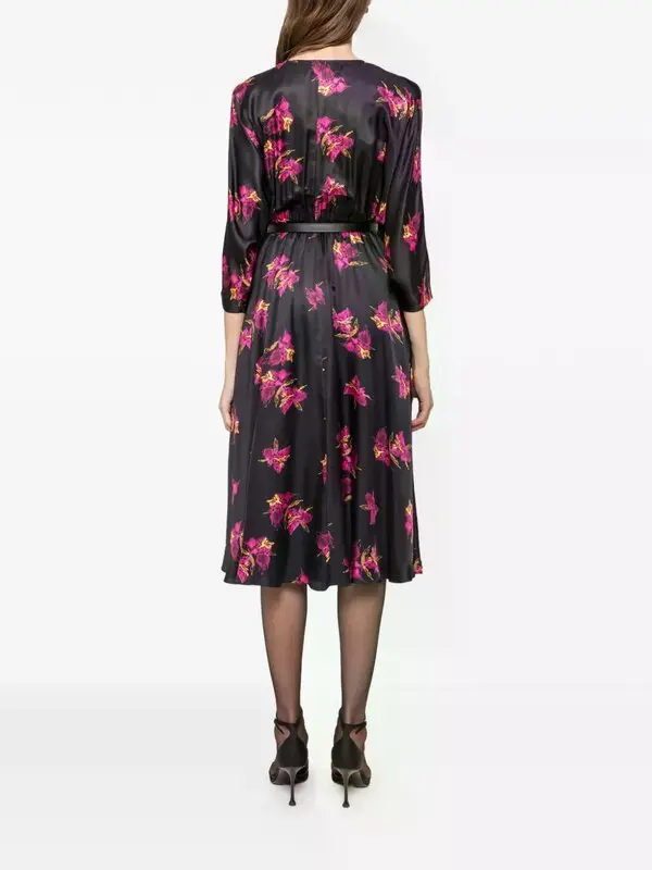 NISSA Floral-print Lace Trim Midi Dress